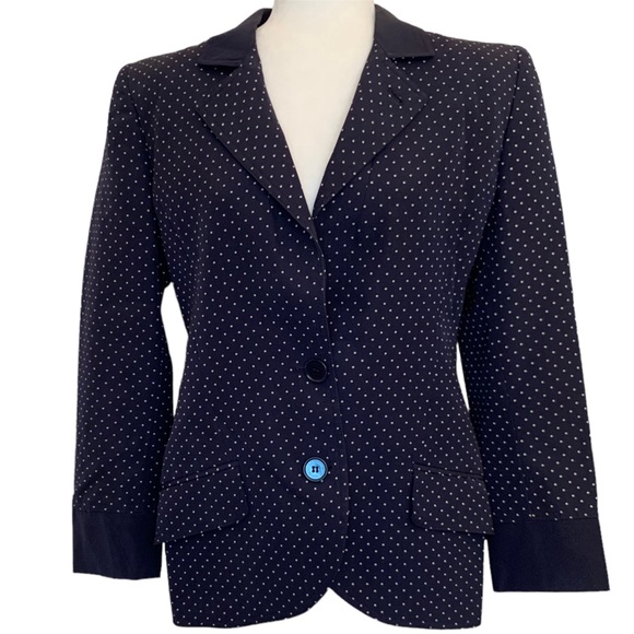 Valentino | Jackets & Coats | Valentino Miss V Vintage Twobutton Navy Cream Polka Dot Blazer Sz ...